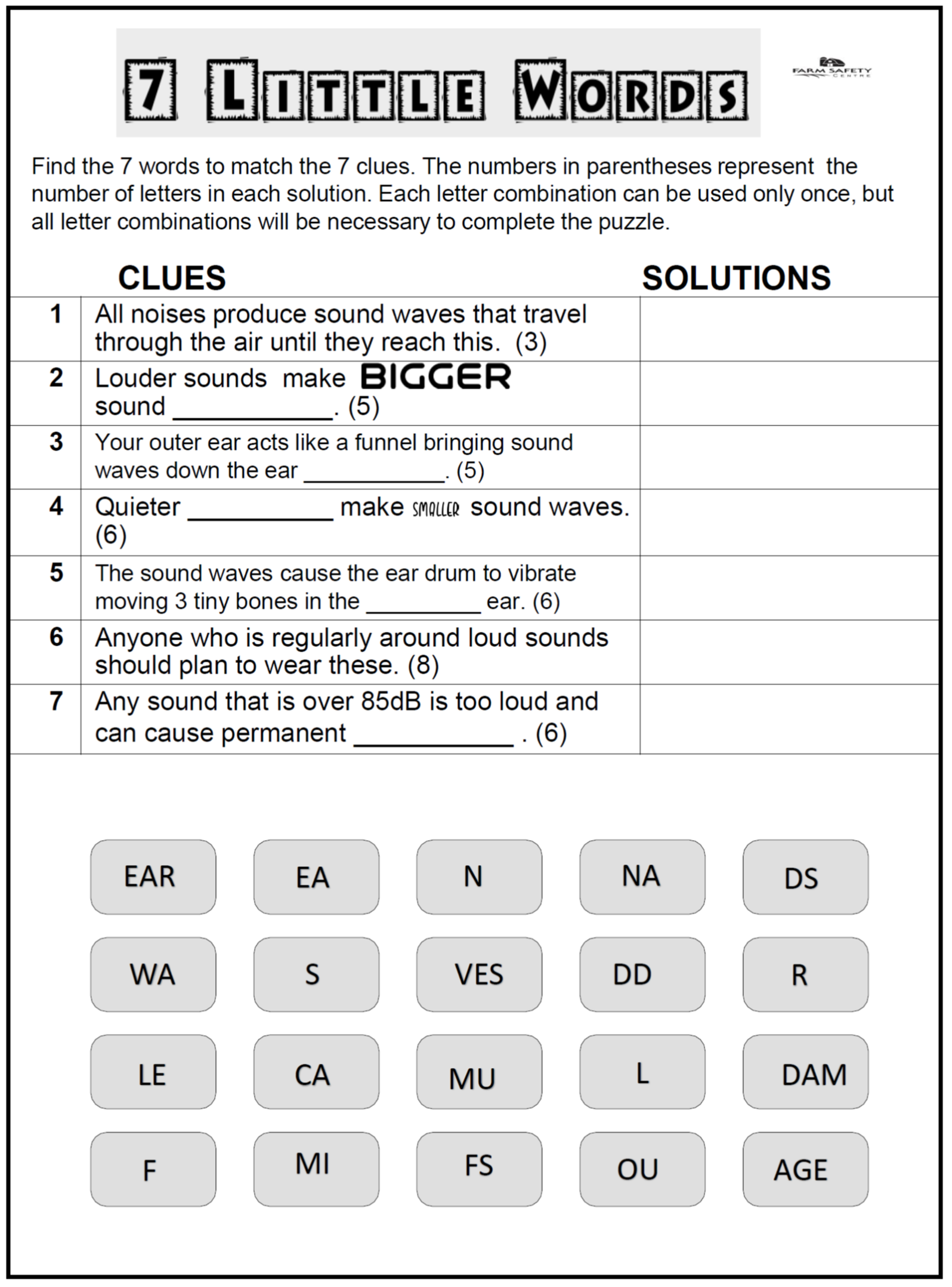 Hearing Safety – Matching Words and Clues - Heartland Training ...
