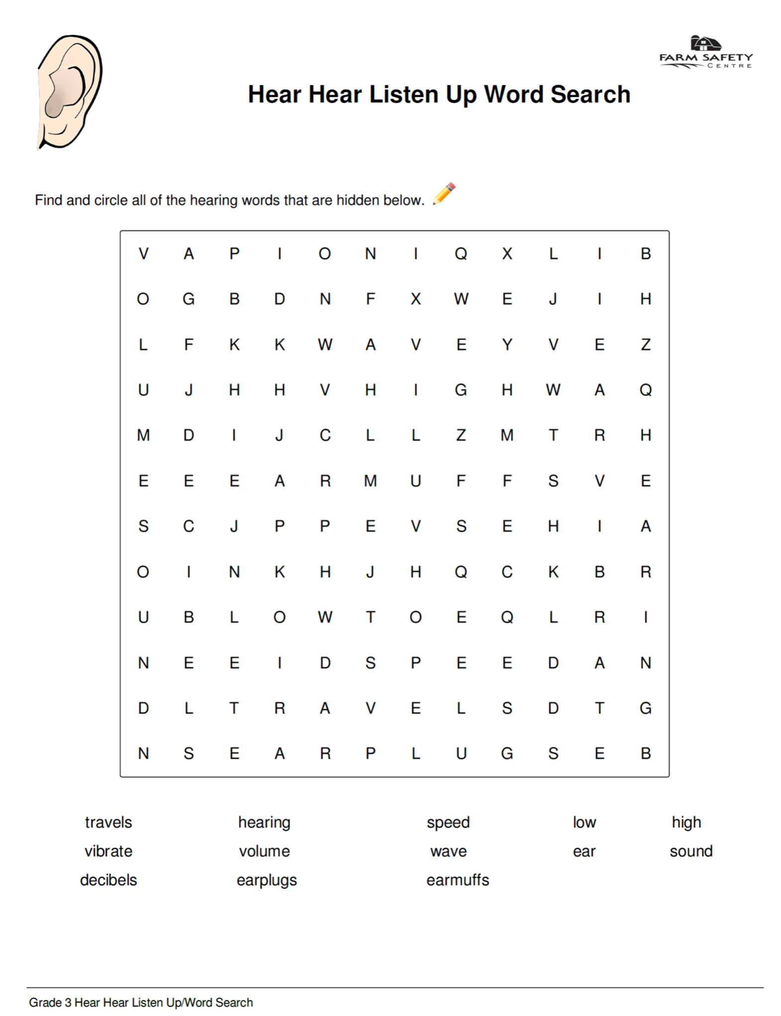 Hearing Safety – Word Search - Heartland Training & Support Hub