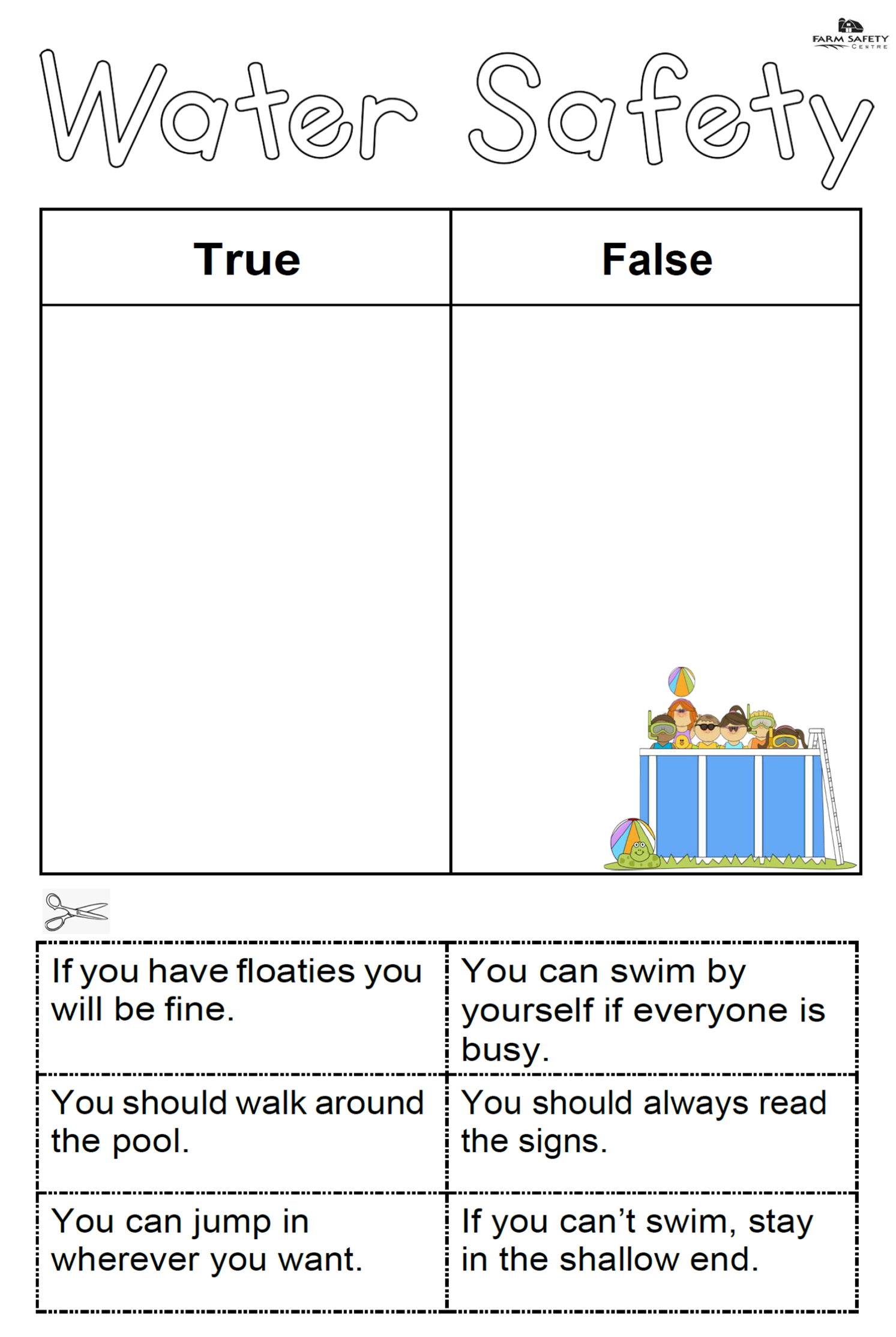 Water Safety True, False – Cut and Paste - Heartland Training & Support Hub